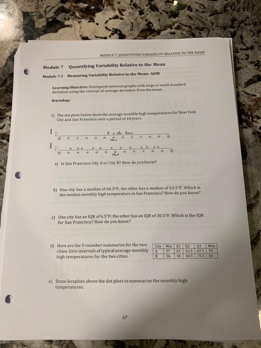 Solved MODULE 7. QUANTIFYING VARIABILITY RELATIVE TO THE | Chegg.com