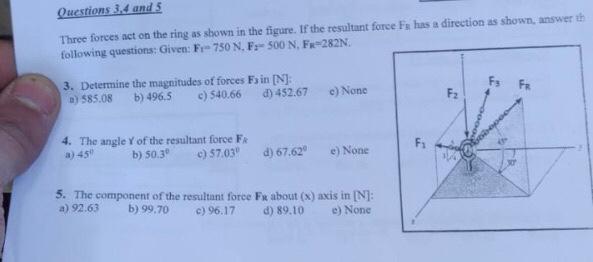 Solved Questions 3.4 and 5 Three forces act on the ring as | Chegg.com