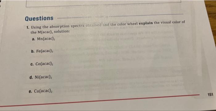 Solved 1. Using the absorption spectra obtained ond the | Chegg.com