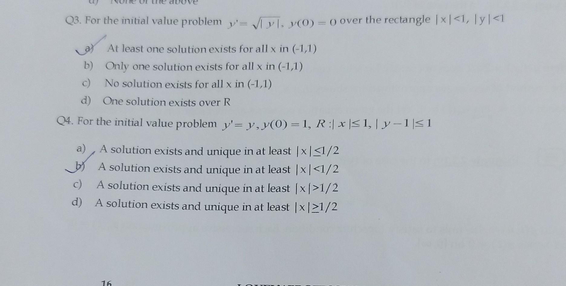 Solved Q3. For the initial value problem y′=∣y∣,y(0)=0 over | Chegg.com