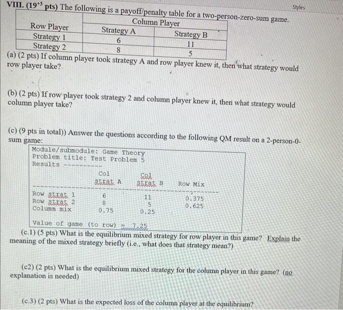 Solved (i) row player take? (b) 2 pts) If row player took | Chegg.com