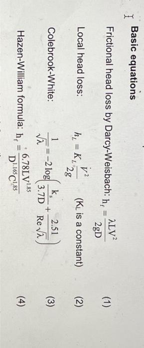 Solved Basic equations Frictional head loss by | Chegg.com