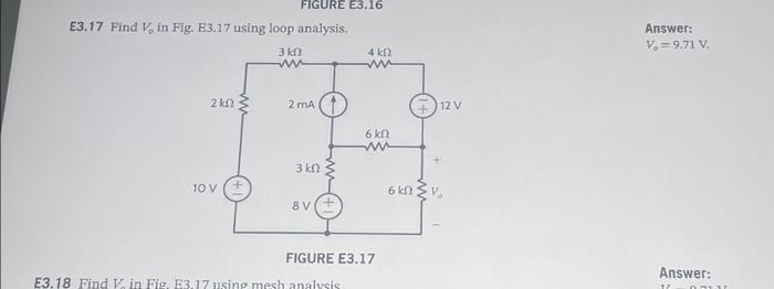 Solved E3.17 Find V, in Fig. E3.17 using loop analysis. 3 ΚΩ | Chegg.com