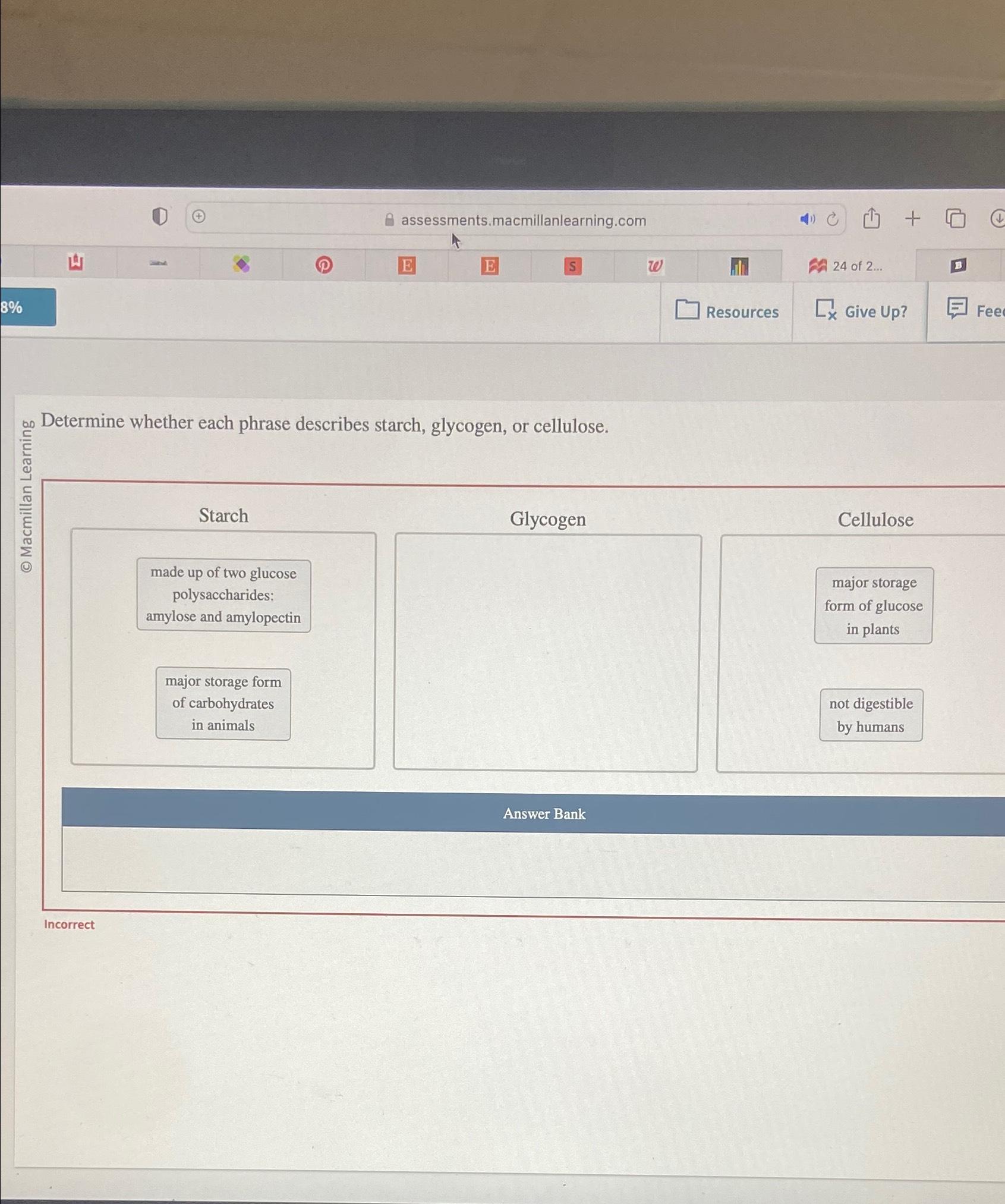 Solved Determine whether each phrase describes starch, | Chegg.com