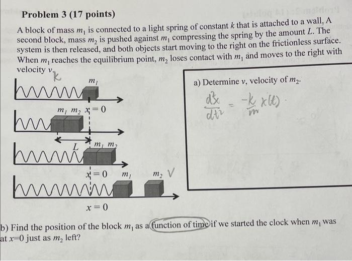 Solved Problem 3 (17 points) A block of mass m1 is connected | Chegg.com
