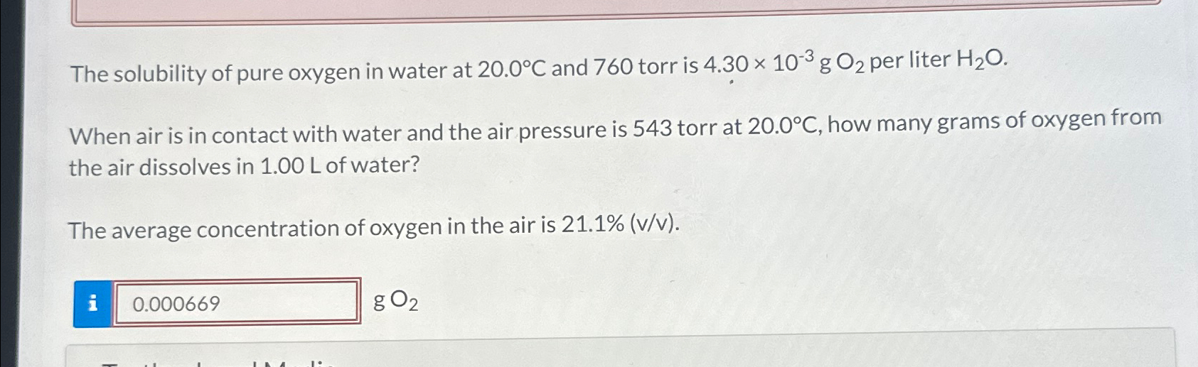 Solved The solubility of pure oxygen in water at 20.0°C ﻿and | Chegg.com