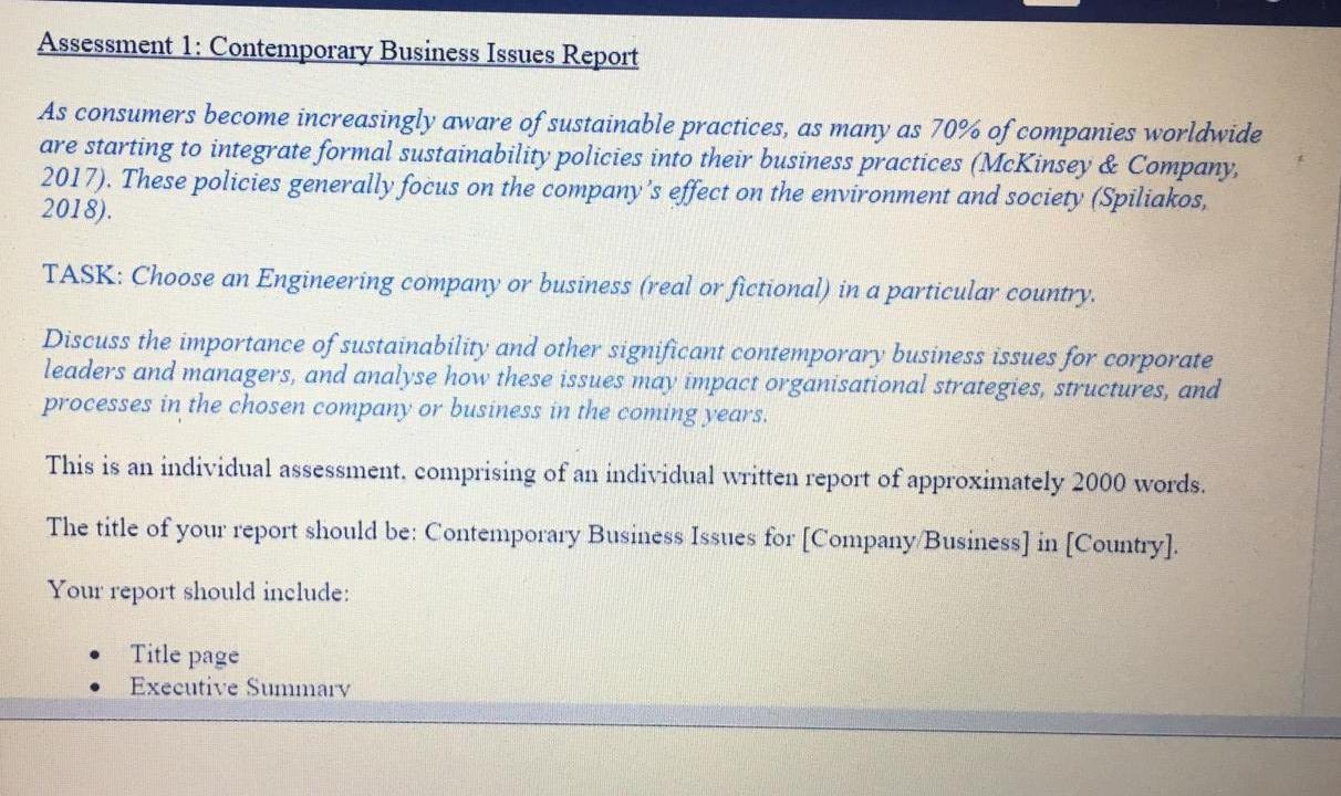 Solved Assessment 1: Contemporary Business Issues Report As | Chegg.com