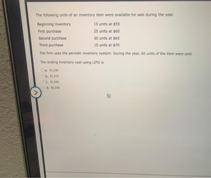 Solved The following units of an inventory item were | Chegg.com