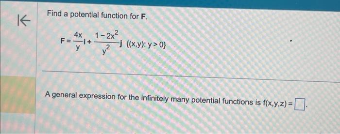 Solved Find a potential function for F. | Chegg.com