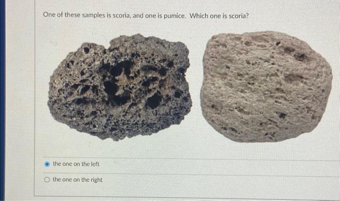 Solved One of these samples is scoria, and one is pumice. | Chegg.com