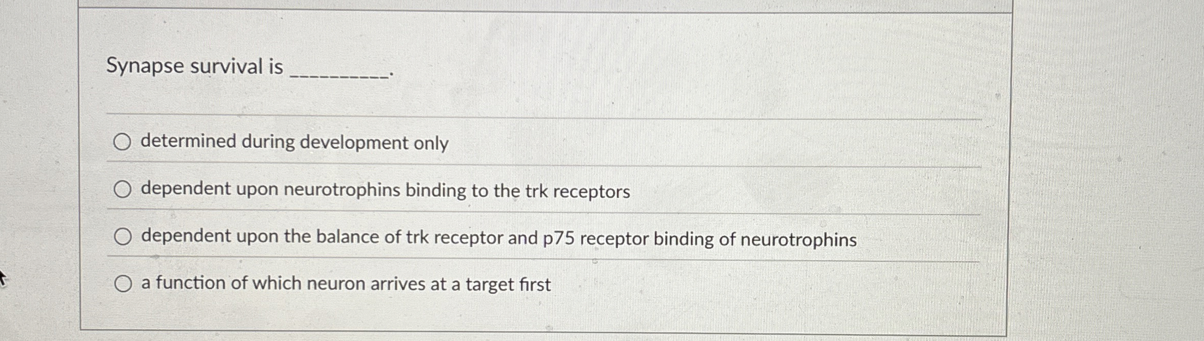 Solved Synapse survival isdetermined during development | Chegg.com