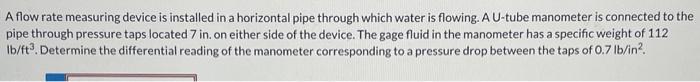 Solved A flow rate measuring device is installed in a | Chegg.com