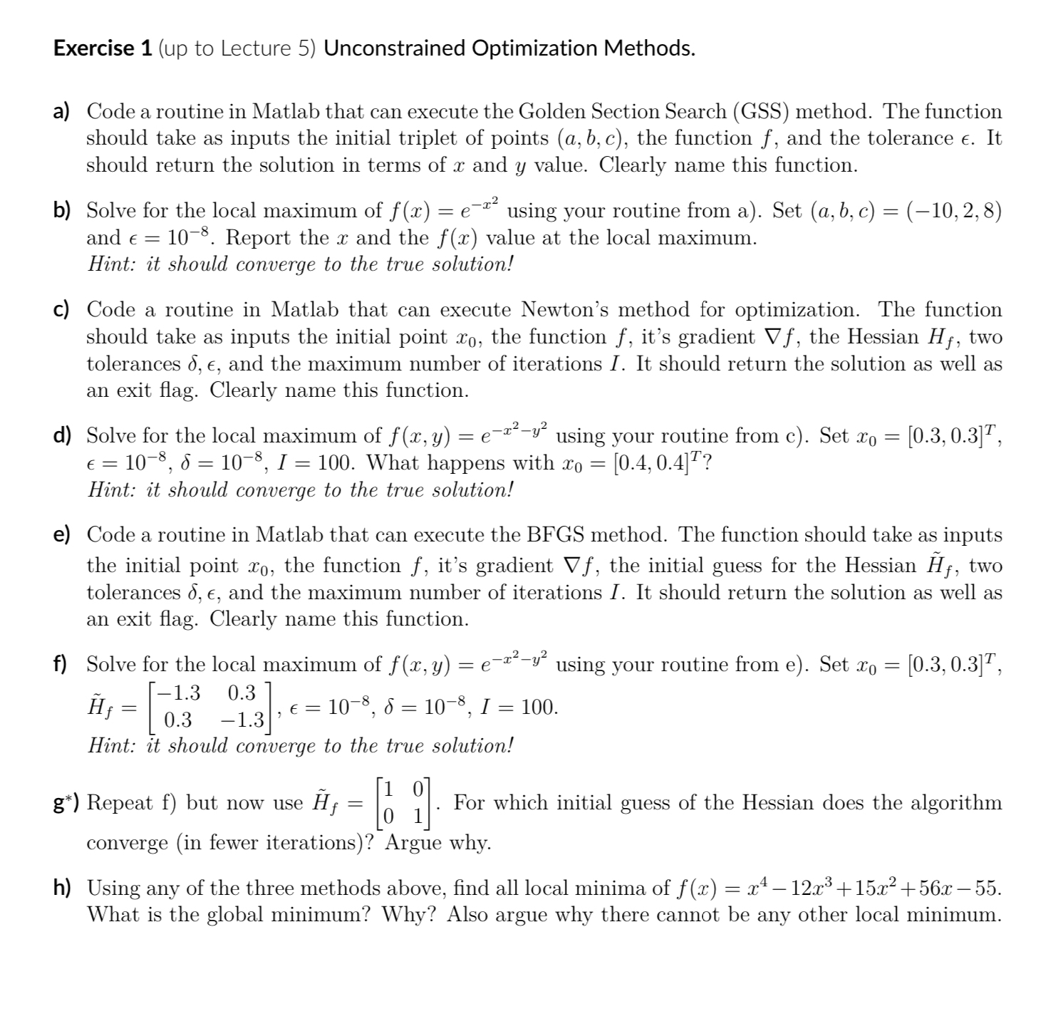 Solved Exercise 1 Up To Lecture 5 ﻿unconstrained