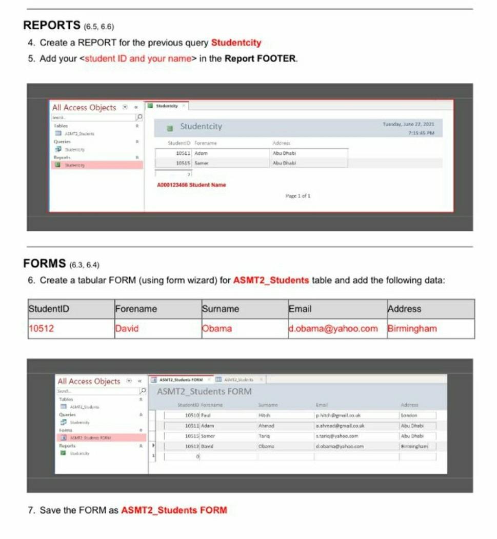 Solved MS access example project, with complete screenshots | Chegg.com