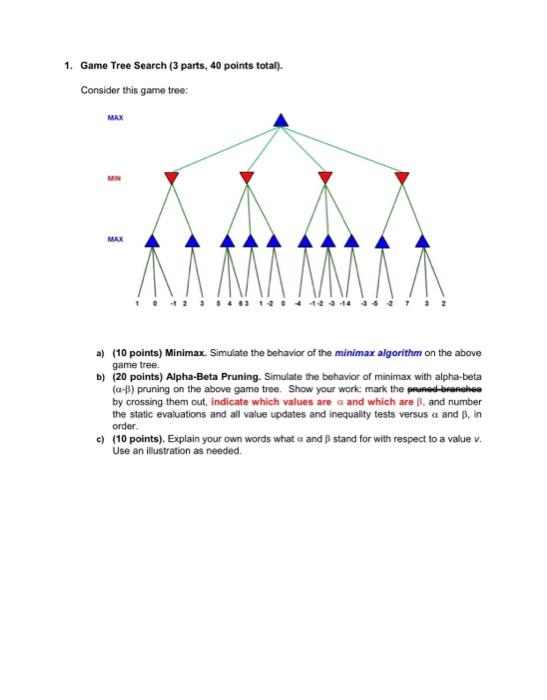 Solved 1. Game Tree Search (3 parts, 40 points total). | Chegg.com