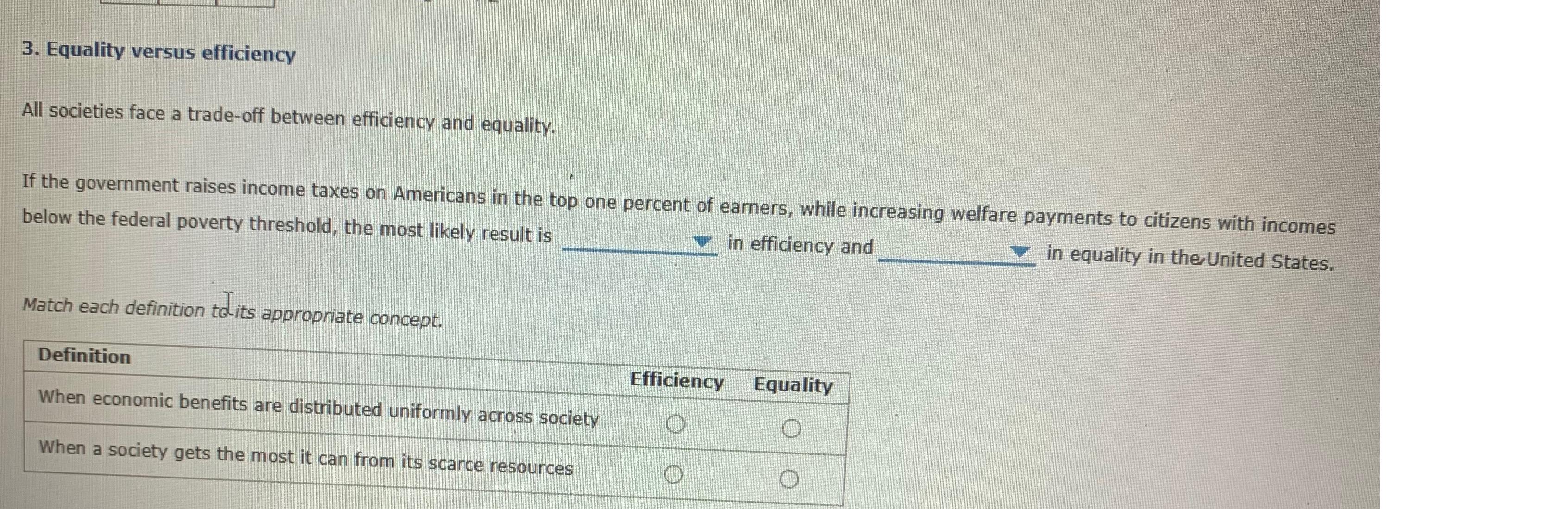 Solved Equality versus efficiencyAll societies face a | Chegg.com