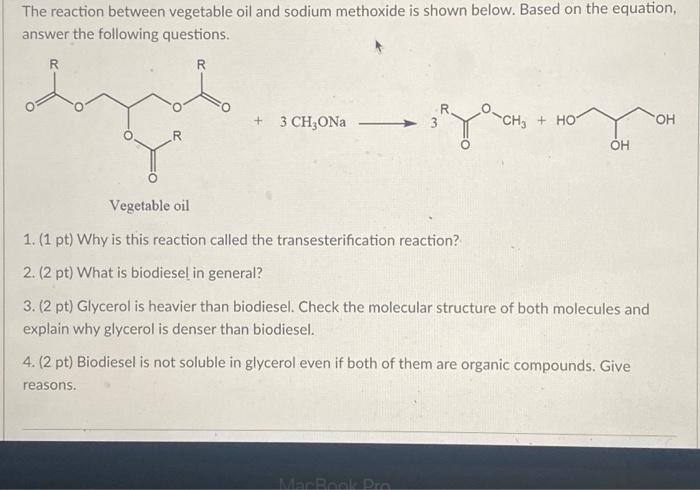 Solved The reaction between vegetable oil and sodium | Chegg.com