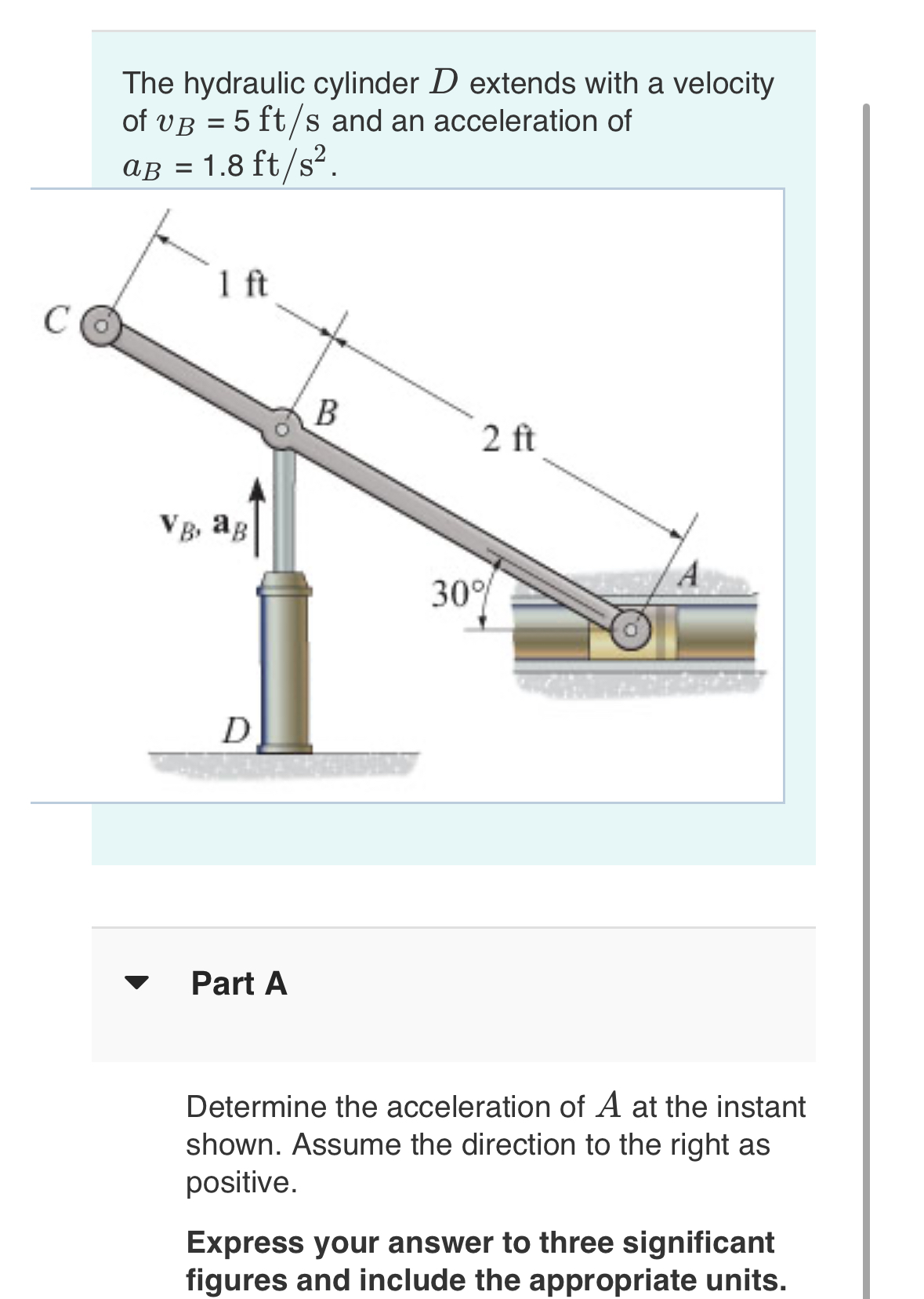 Solved The hydraulic cylinder D ﻿extends with a velocity of | Chegg.com