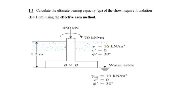 Solved 1.3 Calculate the ultimate bearing capacity (qu) of | Chegg.com