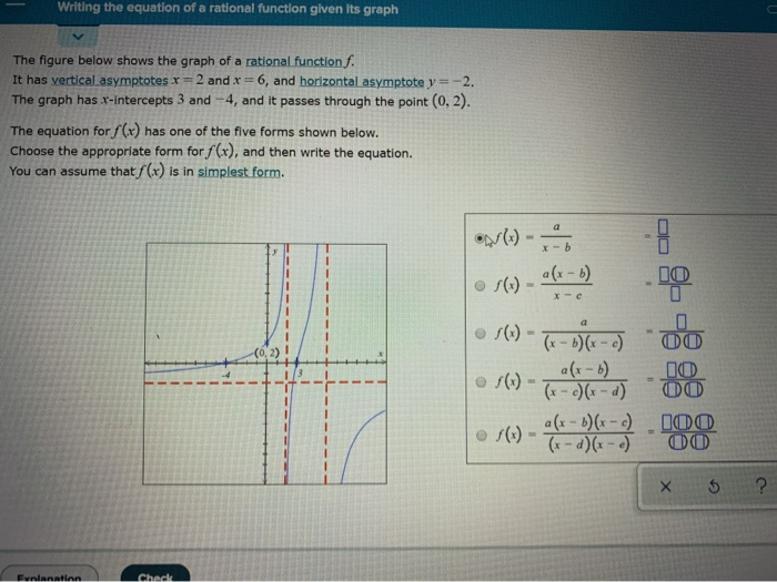 Solved Writing the equation of a rational function given its | Chegg.com