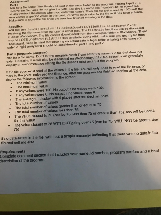 Solved Assignment Part 1 Ask for a file name. The file | Chegg.com