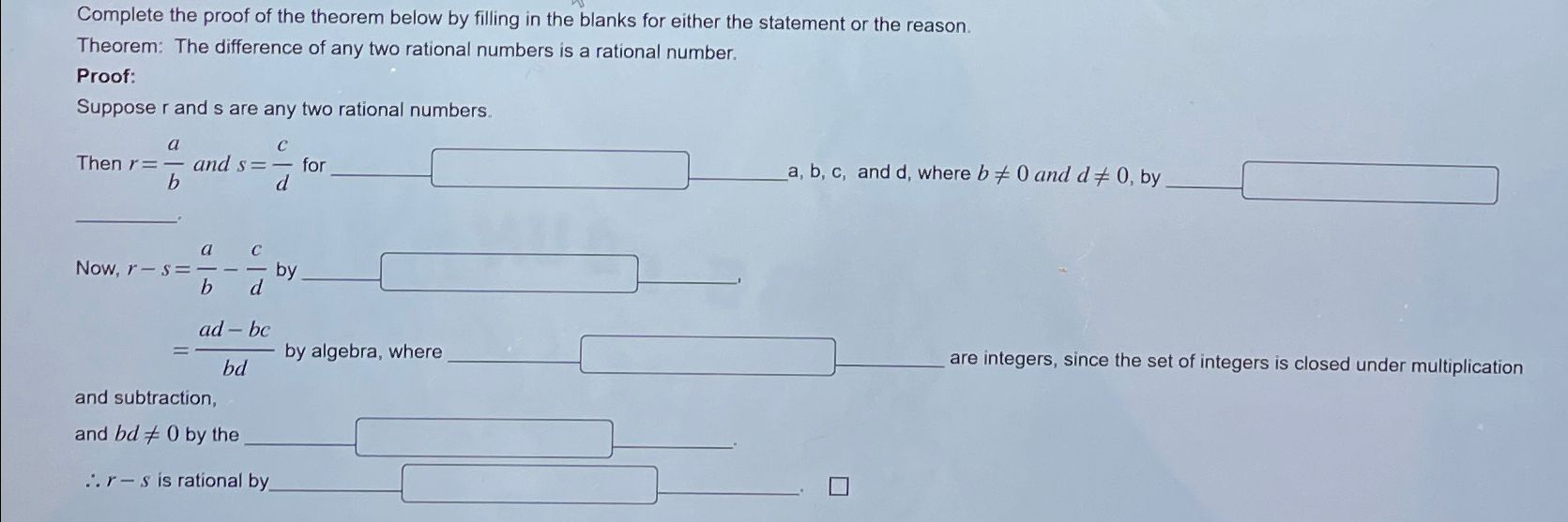 Solved Complete the proof of the theorem below by filling in | Chegg.com