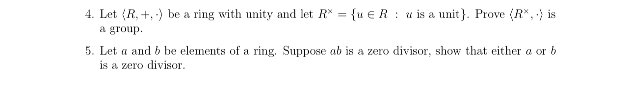Solved Let (:R,+,*:) ﻿be a ring with unity and let is a | Chegg.com