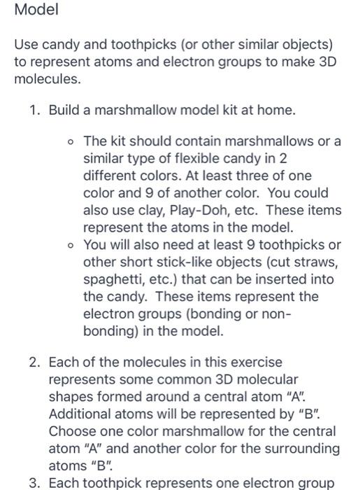 3D Marshmallow Models Lab Activity Instructions | Chegg.com