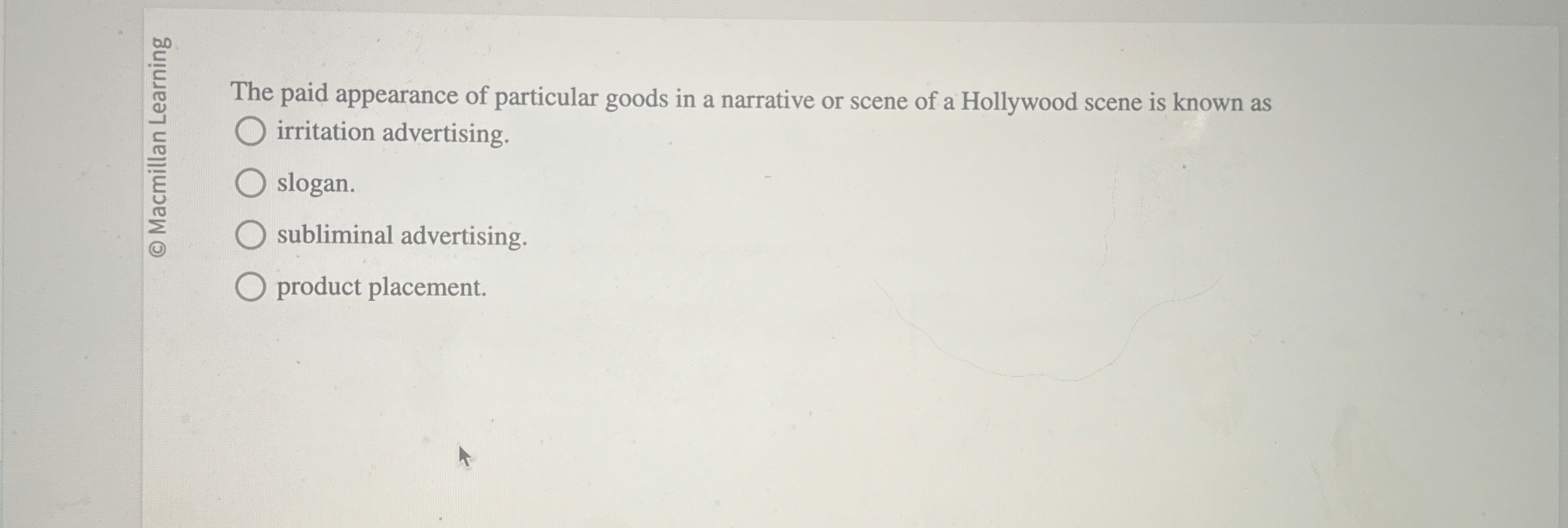 Solved The paid appearance of particular goods in a | Chegg.com