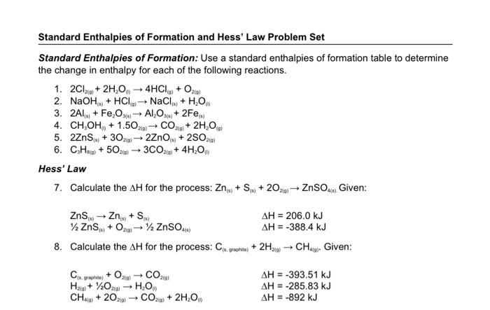 Solved Standard Enthalpies of Formation: Use a standard | Chegg.com