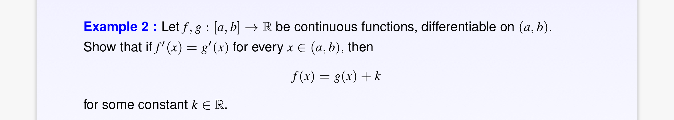 Solved Example 2 ﻿: Let f,g:[a,b]→R ﻿be continuous | Chegg.com