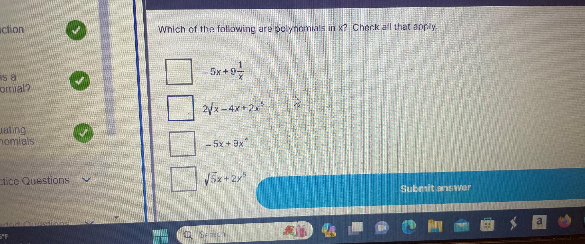 Solved Which of the following are polynomials in x ? ﻿Check | Chegg.com