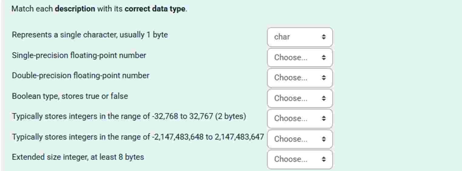Solved Match each description with its correct data | Chegg.com