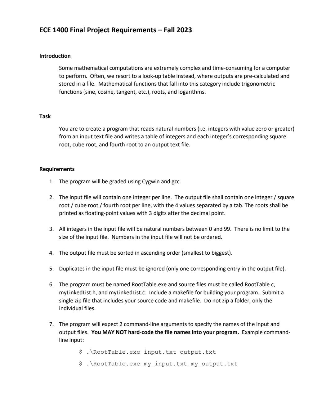 Solved ECE 1400 Final Project Requirements - Fall 2023 | Chegg.com