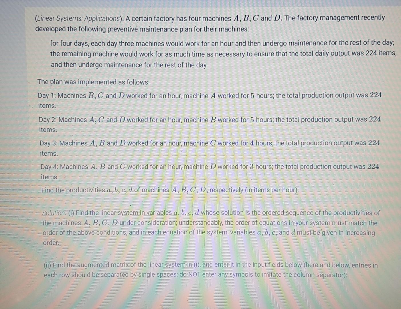 Solved (Linear Systems: Applications). A certain factory has | Chegg.com