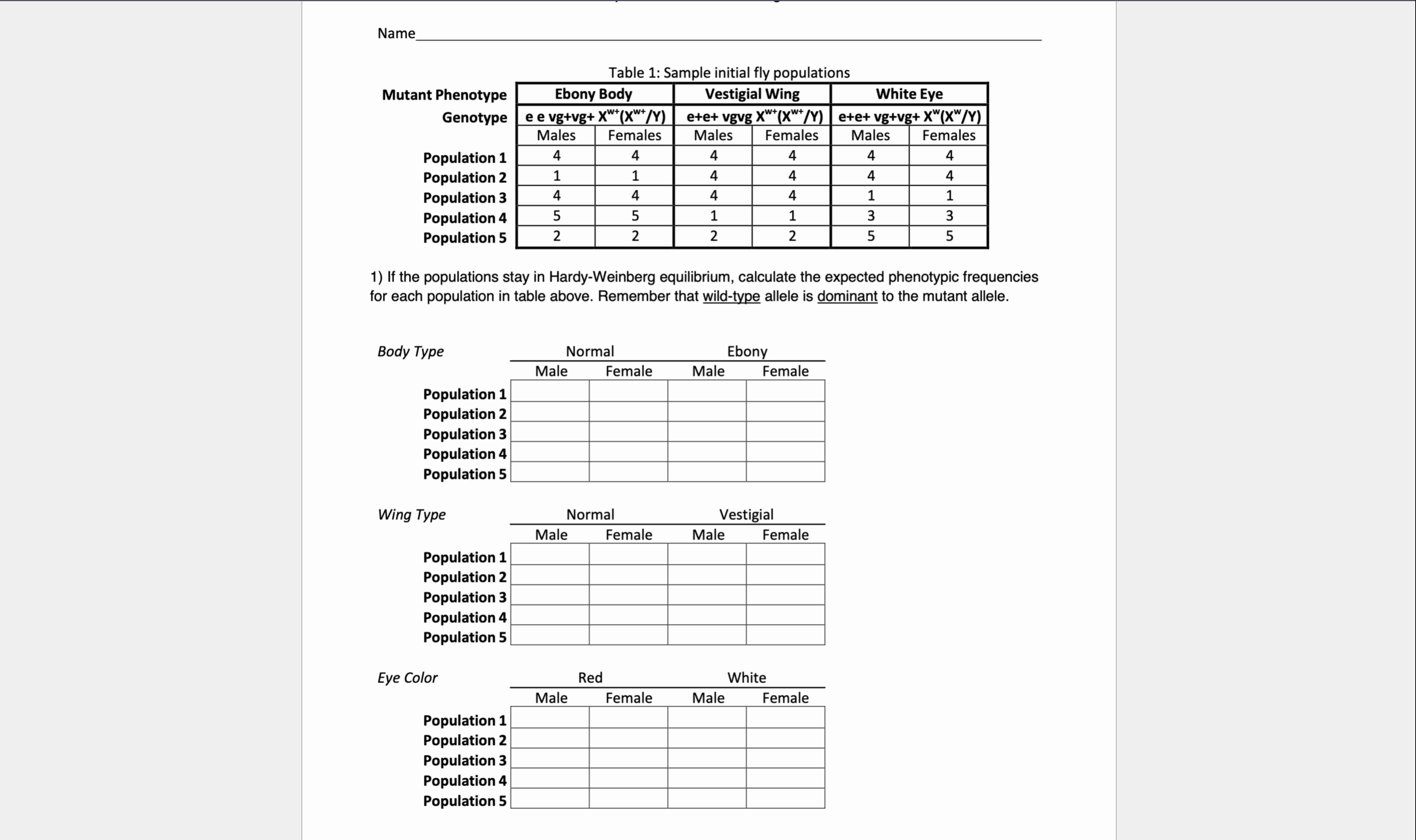 Solved Hardy Weinberg fly lab problems. Please help! | Chegg.com