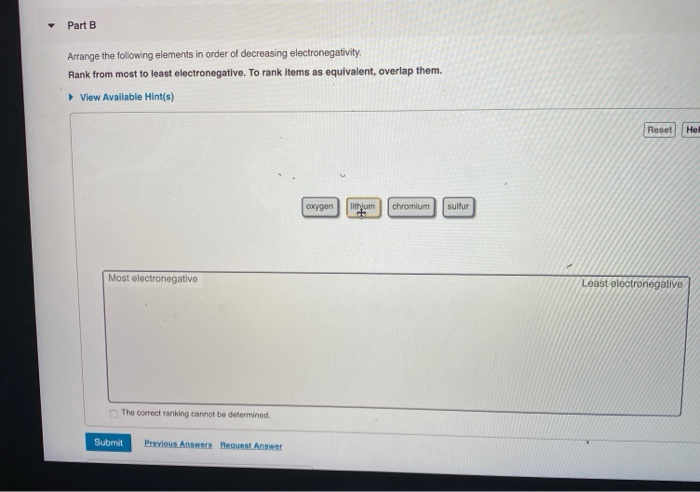 Solved Part B Arrange the following elements in order of | Chegg.com