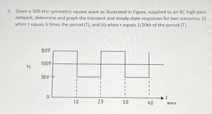 Solved 3. Given a 500 kHz symmetric square wave as | Chegg.com
