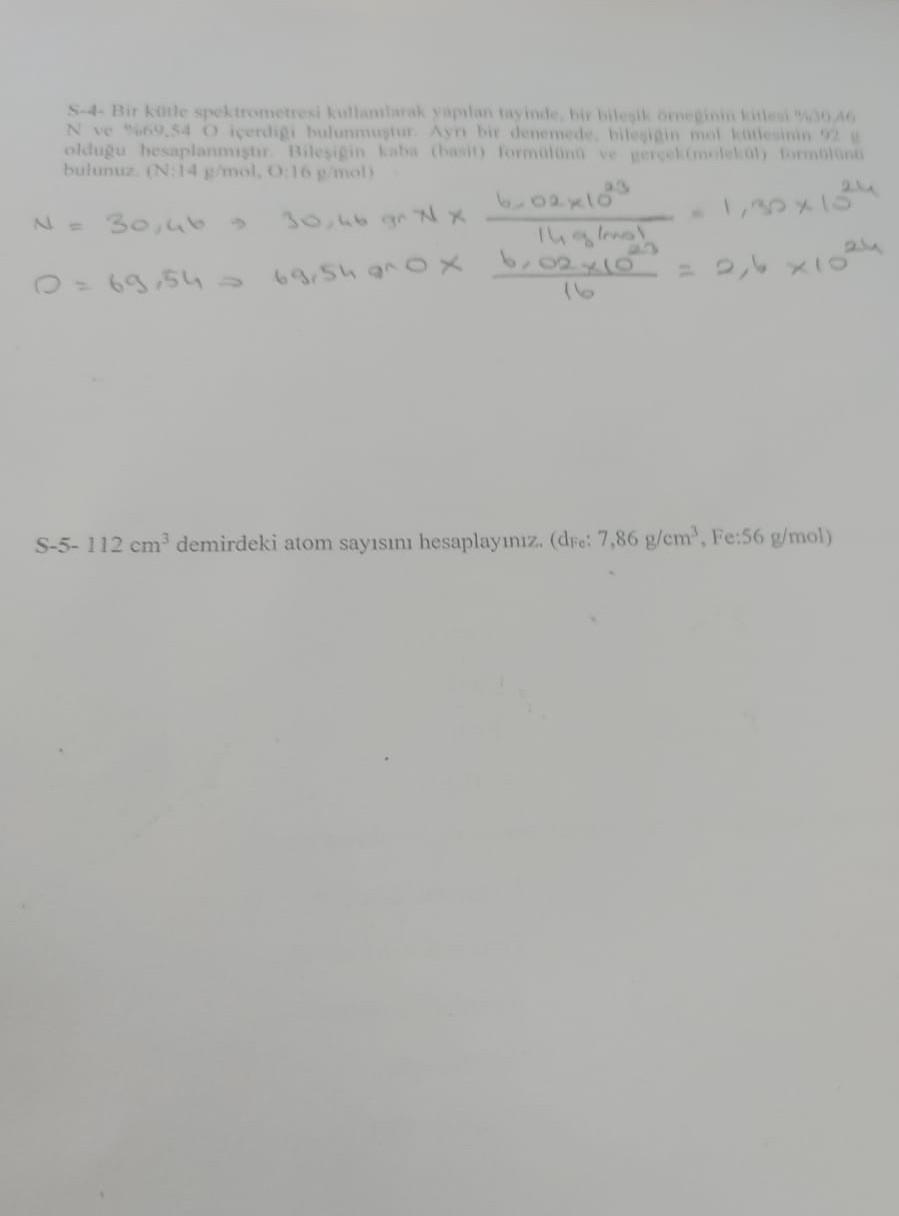 Solved S-5- 112 cm3 demirdeki atom sayısını hesaplayınız. | Chegg.com