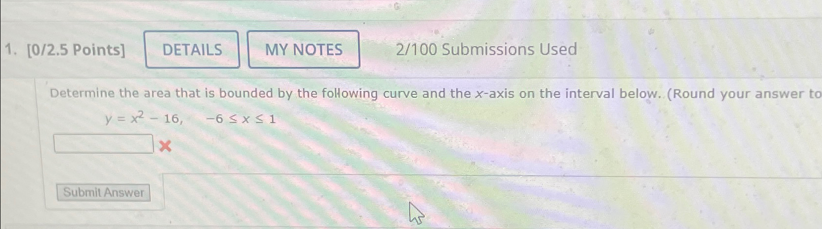 Solved Points] 2/100 ﻿Submissions UsedDetermine the area | Chegg.com