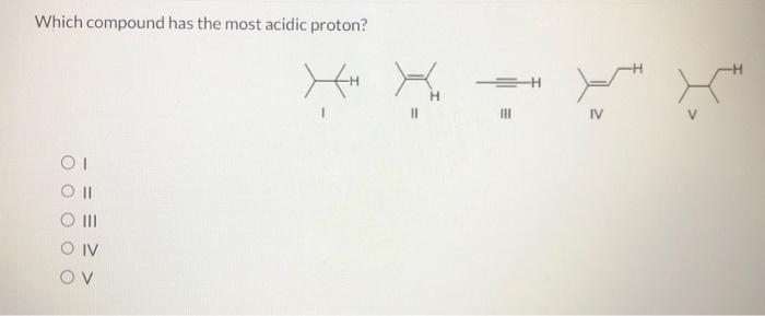 Solved Which compound has the most acidic proton? I II III | Chegg.com