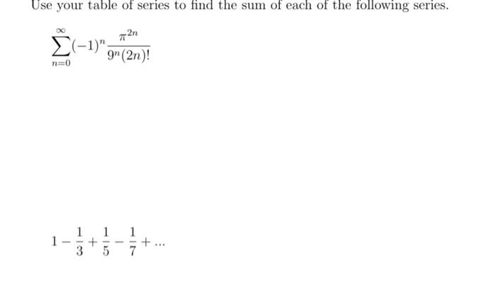 Solved Use your table of series to find the sum of each of | Chegg.com