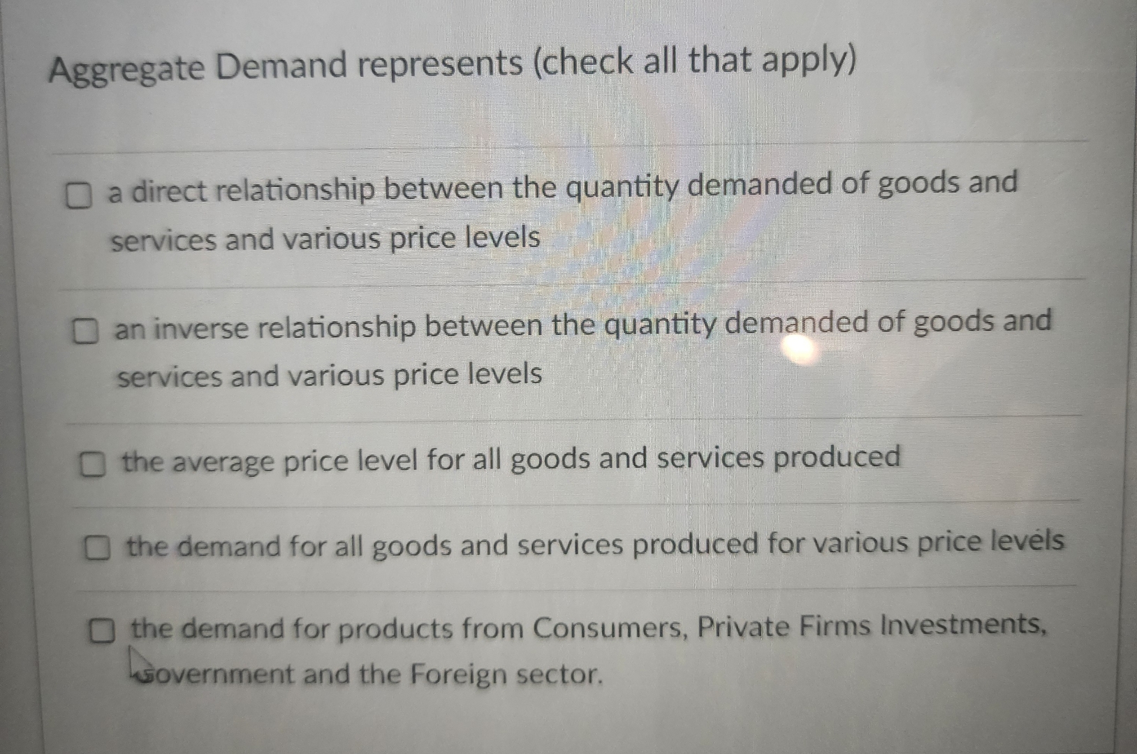 Solved Aggregate Demand represents (check all that apply)a | Chegg.com
