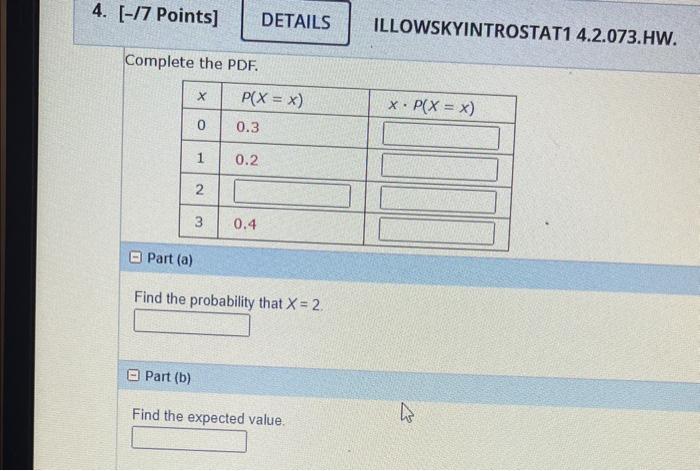 Solved ILLOWSKYINTROSTAT1 4.2.073.HW. Complete the PDF. Part | Chegg.com