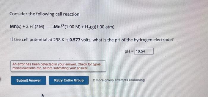 Solved Consider the following cell reaction: | Chegg.com