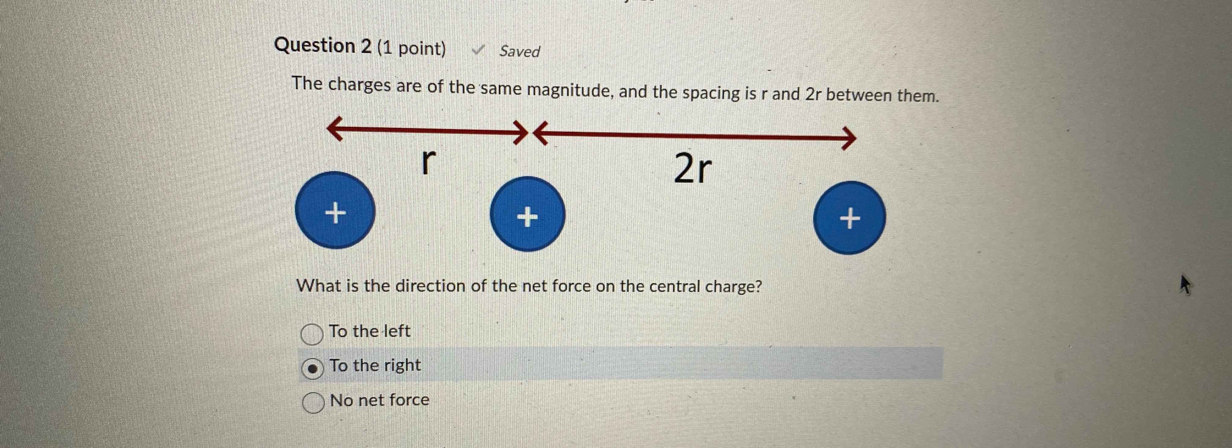Solved Question 2 (1 point)\\n Saved\\nThe charges are of | Chegg.com Solved Question 2 (1 point)\\n Saved\\nThe charges are of | Chegg.com