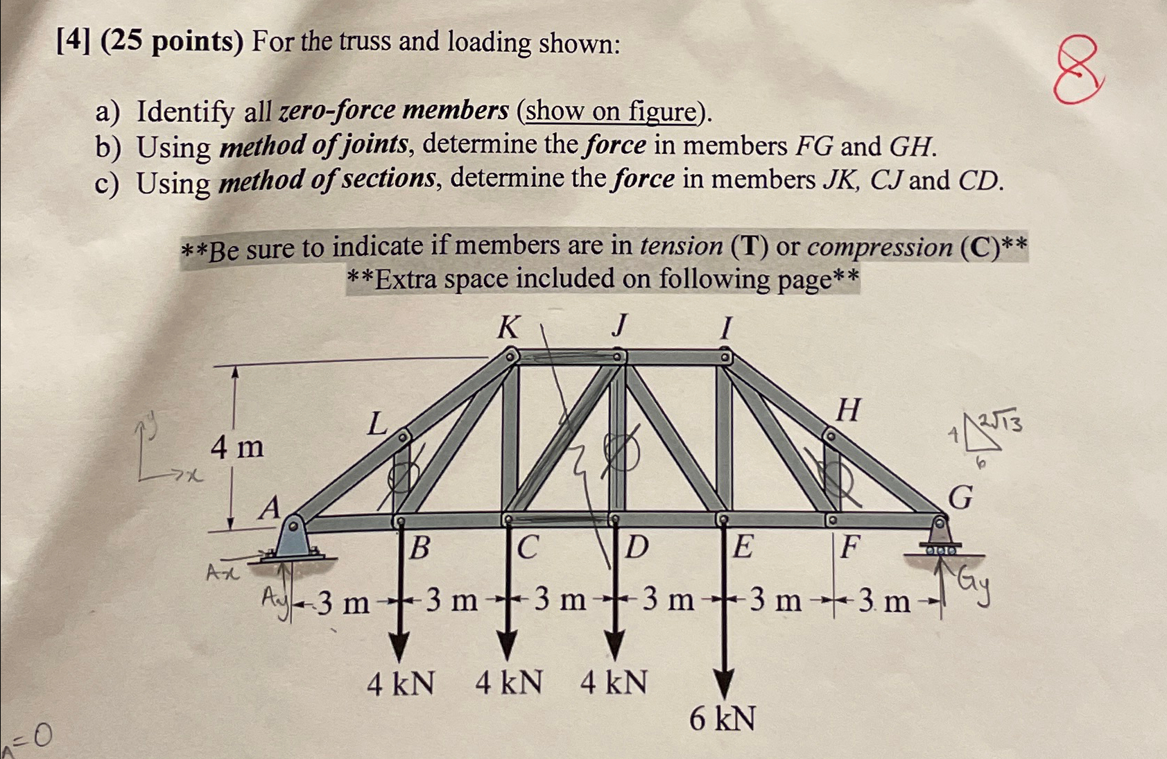 Solved [4] (25 ﻿points) ﻿For the truss and loading shown:a) | Chegg.com