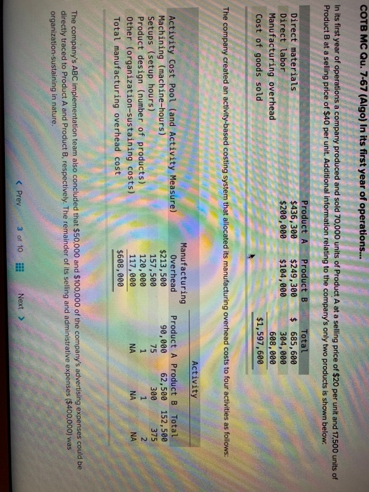 Solved COTB MC Qu. 7-67 (Algo) In its first year of | Chegg.com