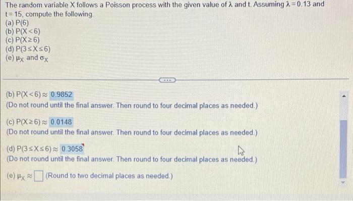 Solved The random variable X follows a Poisson process with | Chegg.com
