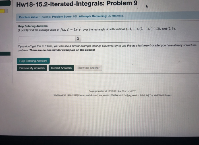 Solved Hw18-15.2-Iterated-Integrals: Problem 9 Problem | Chegg.com